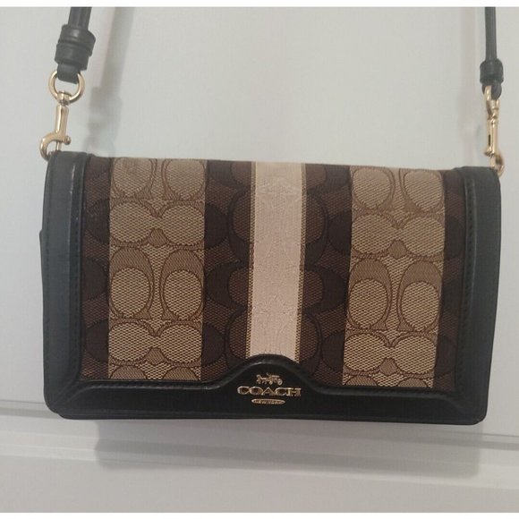 Coach | Bags | Coach Anna Foldover Crossbody Women Brown Signature ...